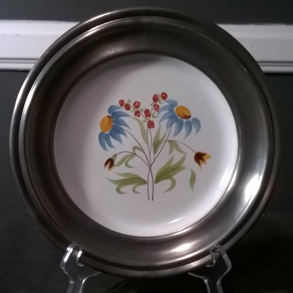 Design | Vintage Gorgeous Pewter Rim Wfloral Signed Plate | Poshmark